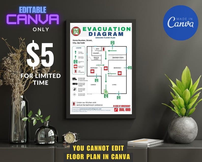 Evacuation Diagram Fire Escape Downloadable Editable in Canva ...
