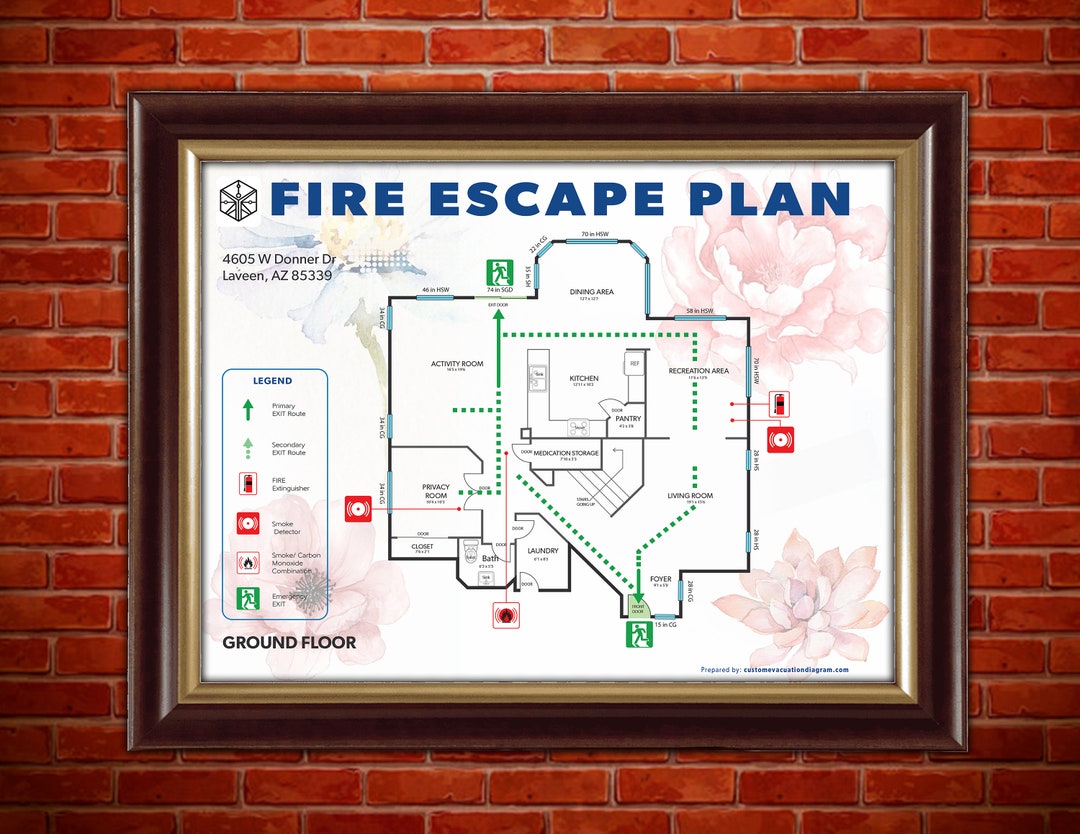 Fire Escape Evacuation Diagram Downloadable Printable Fire Plan - Etsy