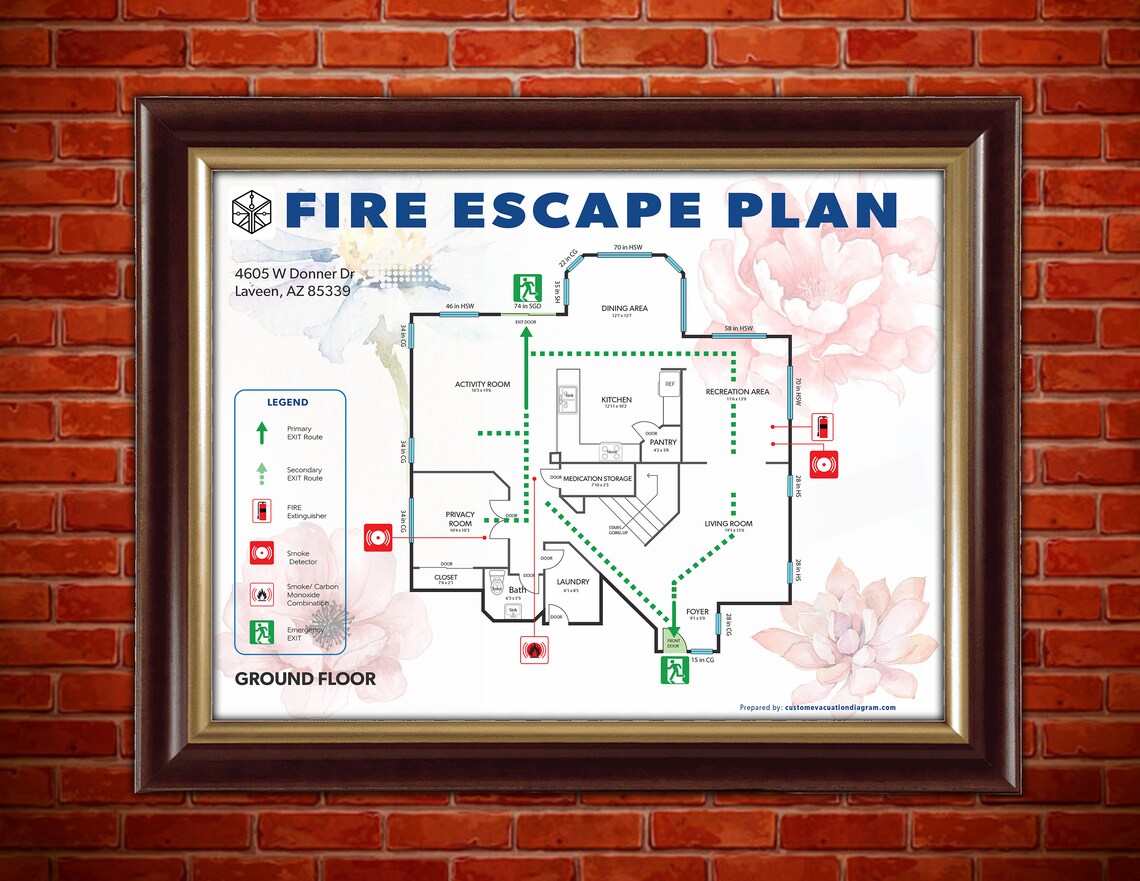 Fire Escape Evacuation Diagram Downloadable Printable Fire Plan - Etsy