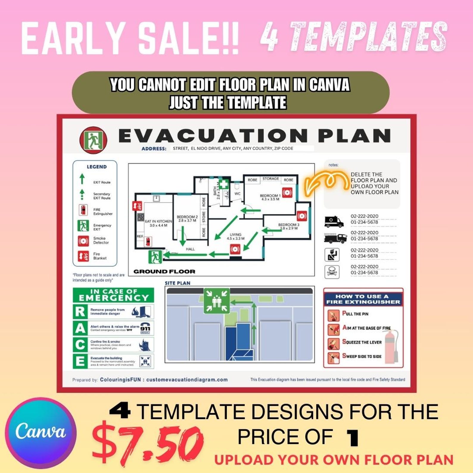 Evacuation Plan Fire Escape Downloadable Editable Templates in Canva ...