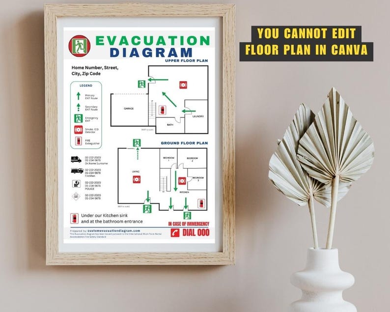 Evacuation Diagram Fire Escape Downloadable Editable in Canva ...