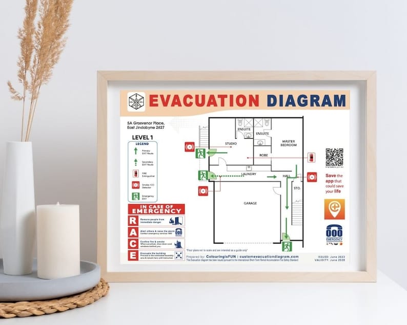 Fire Escape Evacuation Diagram Downloadable Printable Fire Plan - Etsy