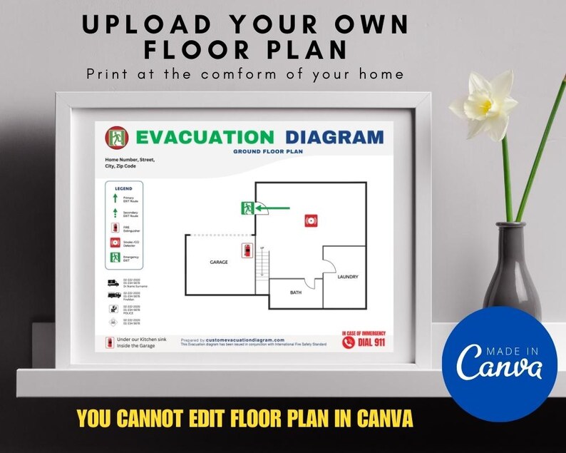 Evacuation Diagram Fire Escape Downloadable Editable in Canva Personalize Airbnb Landscape ...