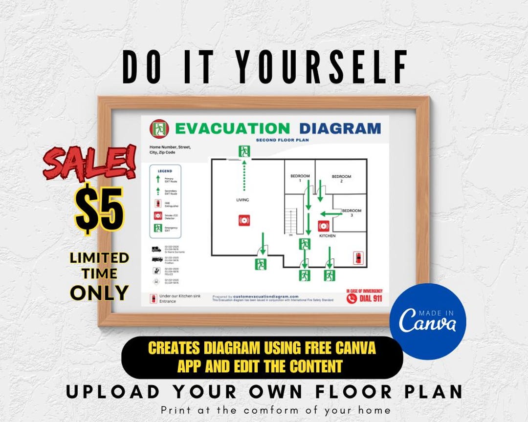 Fire Evacuation Plan Escape Diagram Downloadable Editable in Canva ...