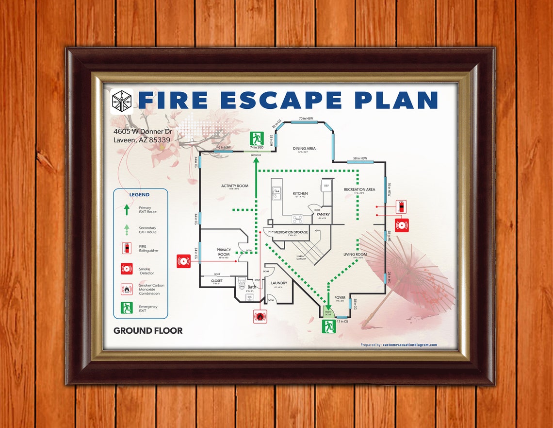Fire Escape Evacuation Diagram Downloadable Printable Fire Plan - Etsy