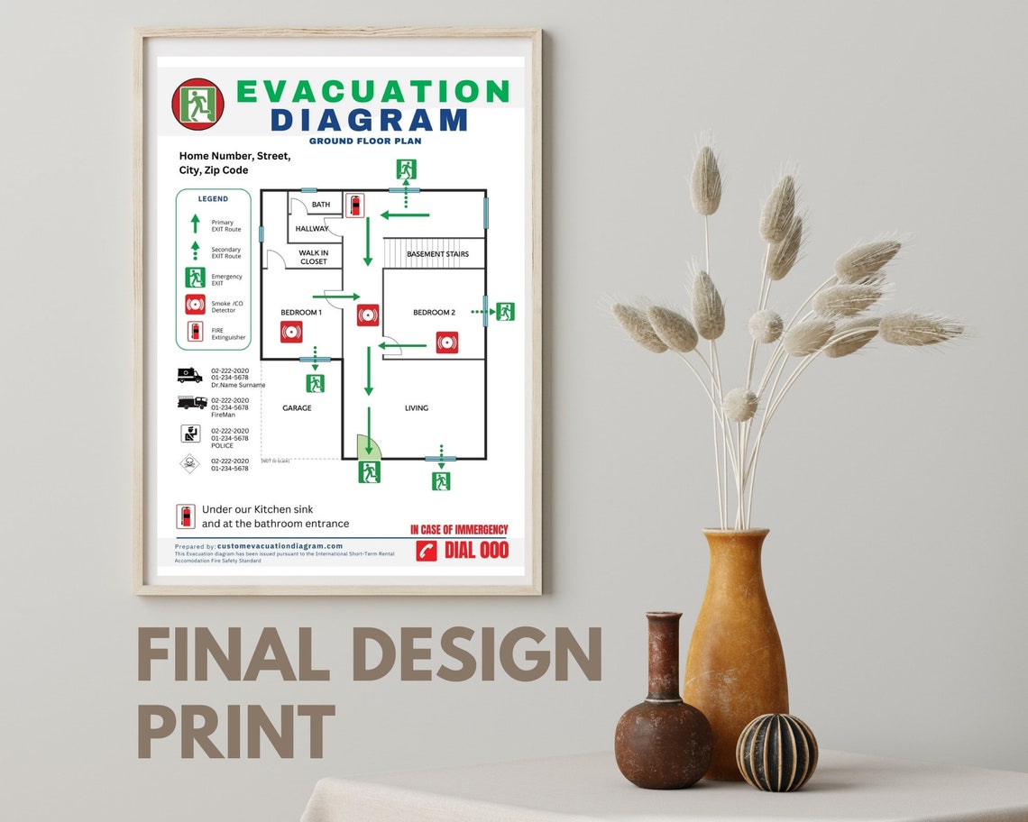 Fire Escape Evacuation Diagram Downloadable Printable Fire Plan - Etsy