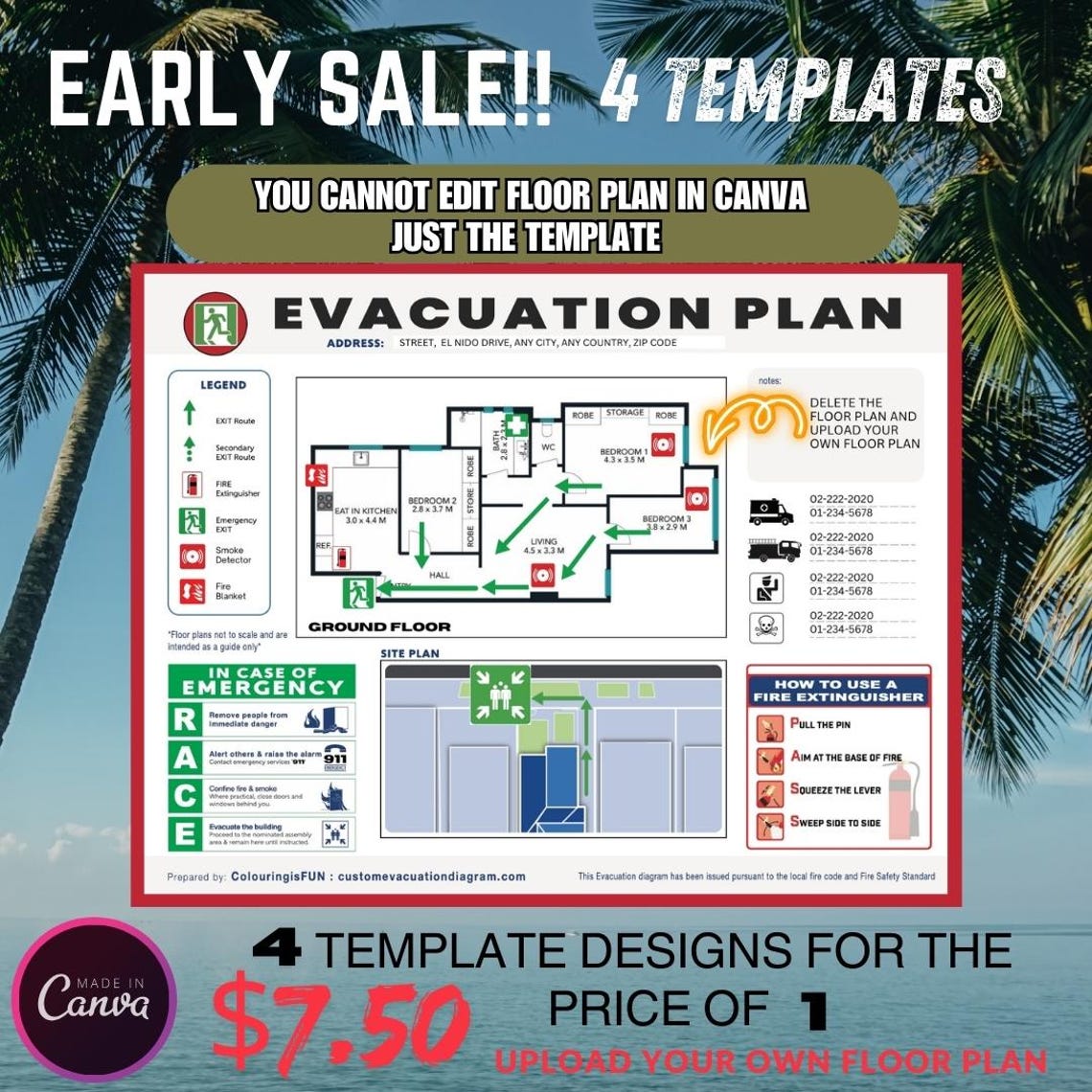 Evacuation Plan Fire Escape Downloadable Editable Templates in Canva ...
