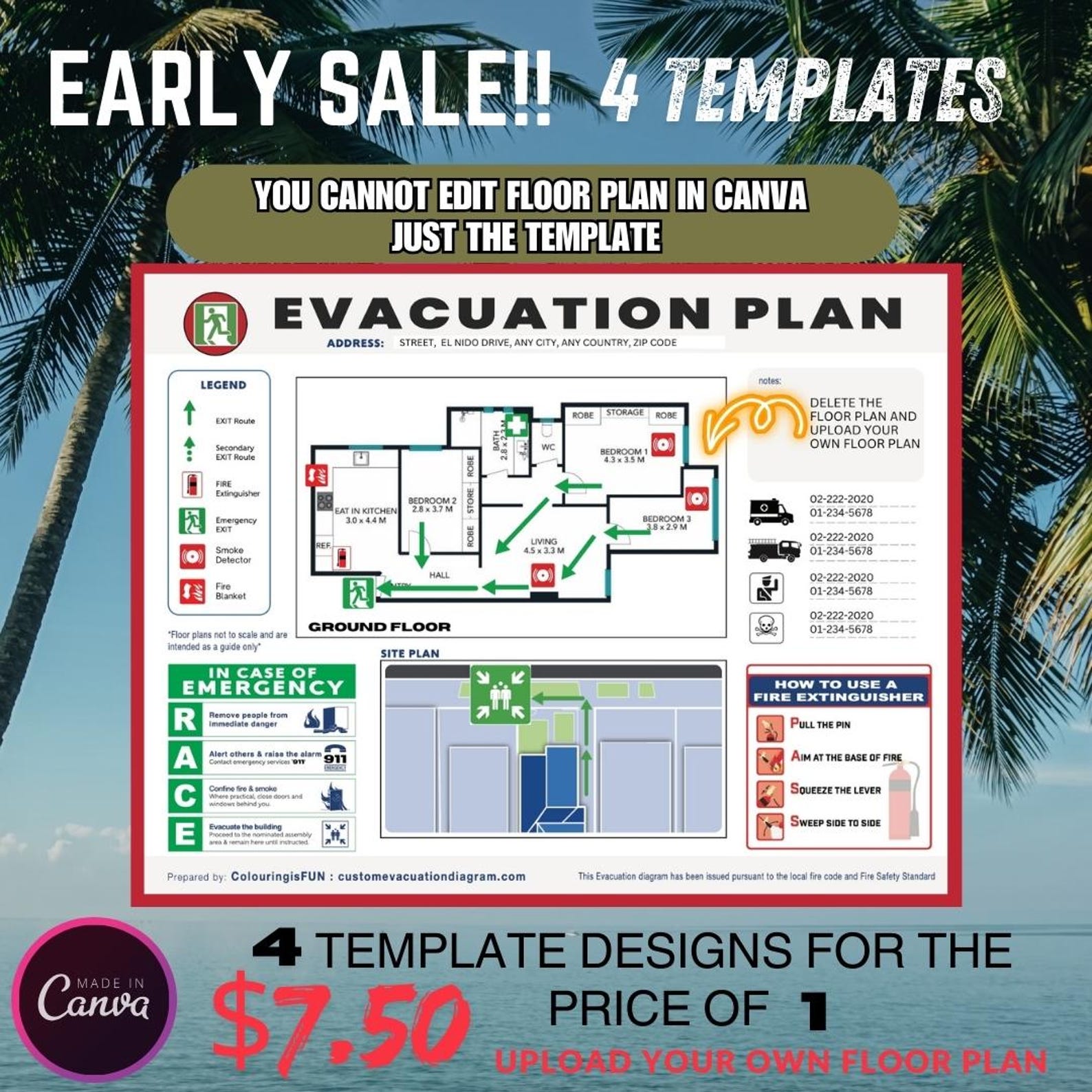 Evacuation Plan Fire Escape Downloadable Editable Templates in Canva ...
