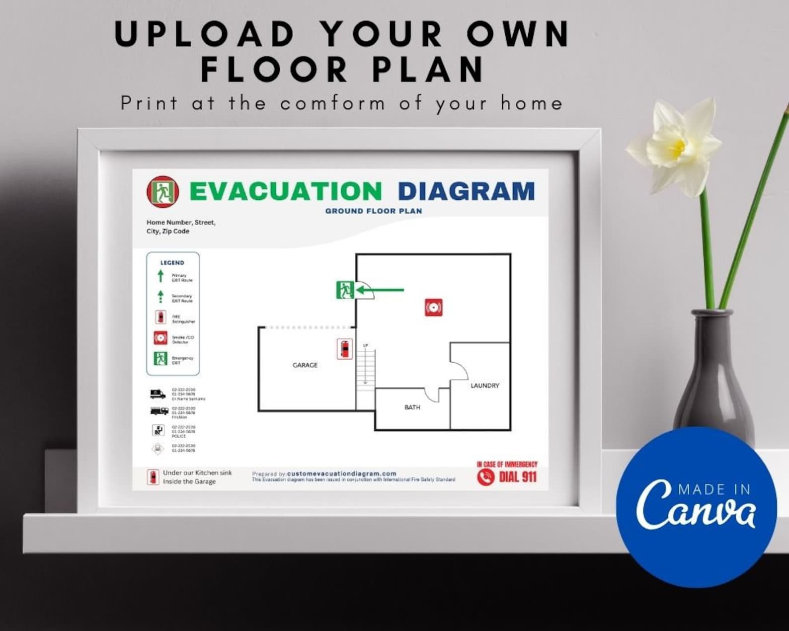 Personalize Airbnb Floor Plan Downloadable Compatible With Our Canva Evacuation Diagram Template ...
