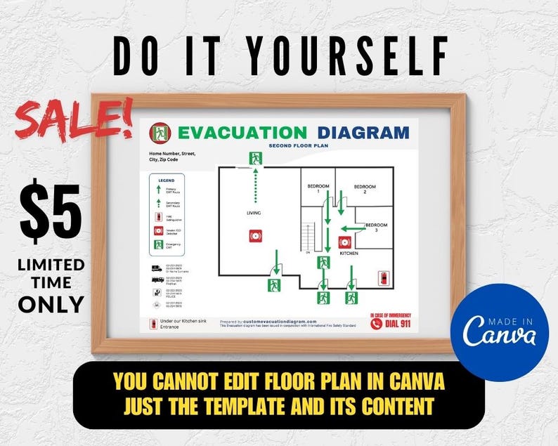 Evacuation Diagram Fire Escape Downloadable Editable in Canva ...
