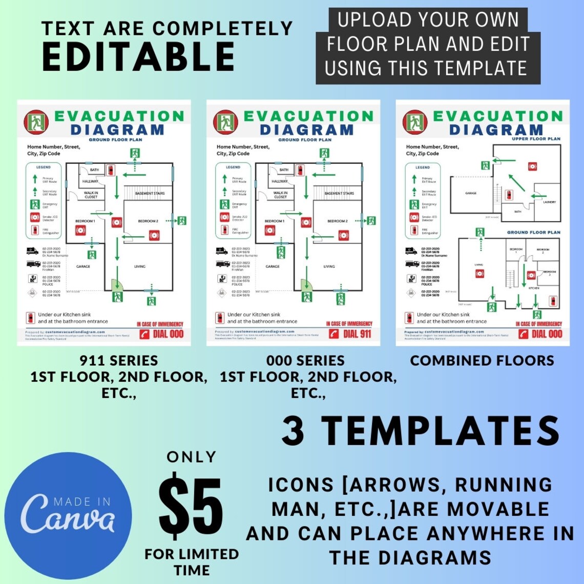 Evacuation Diagram Fire Escape Downloadable Editable in Canva ...