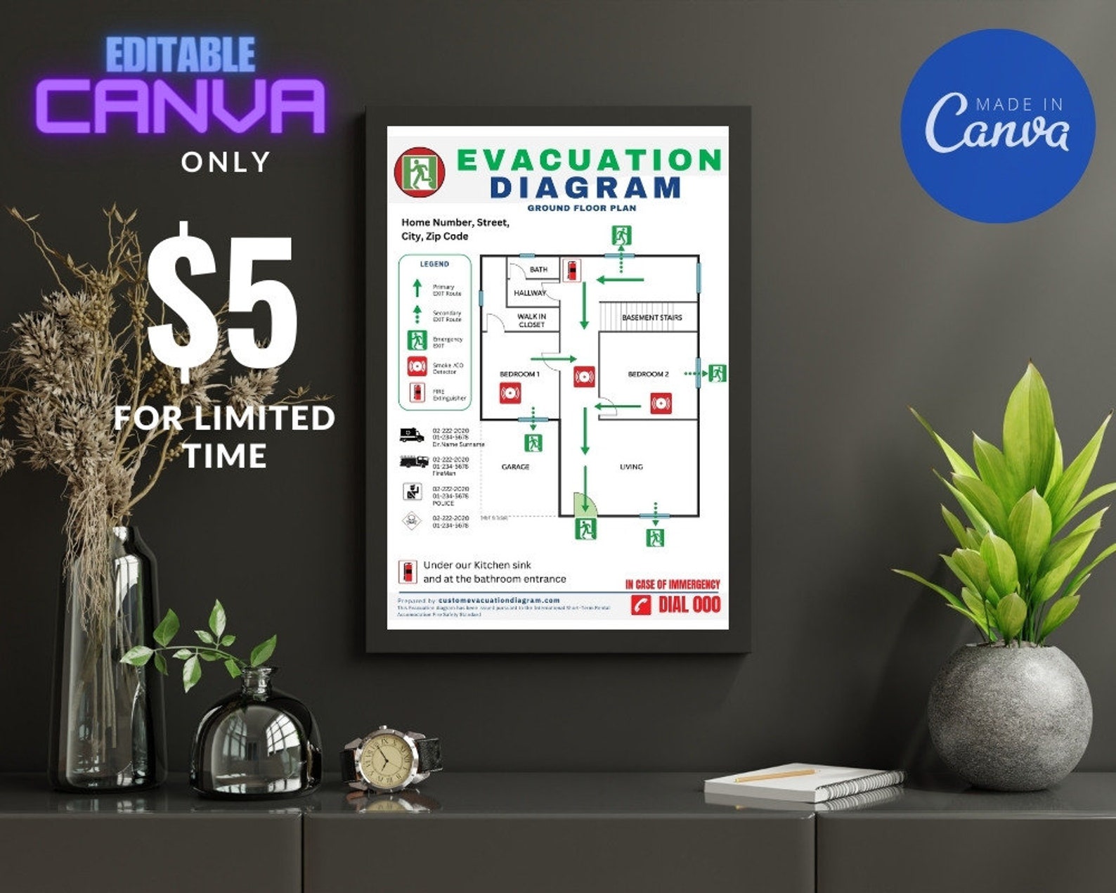 Evacuation Diagram Fire Escape Downloadable Editable in Canva ...