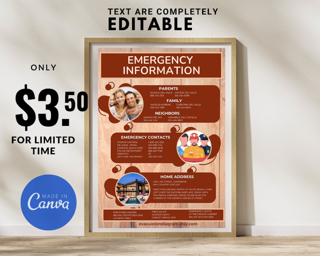 Editable Emergency Information Sheet: Canva Template (downloadable) - Etsy