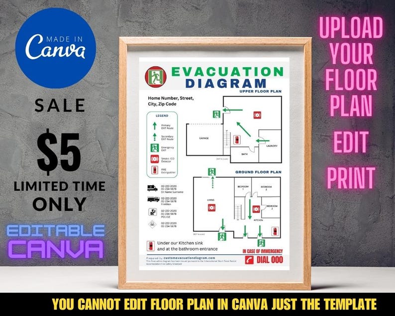 Evacuation Diagram Fire Escape Downloadable Editable in Canva ...