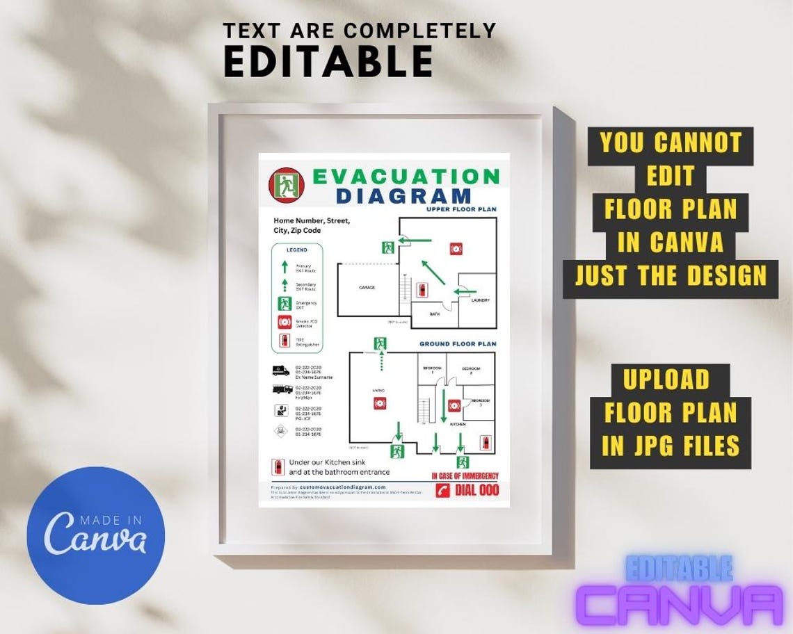 Evacuation Plan Fire Escape Downloadable Editable Templates in Canva ...