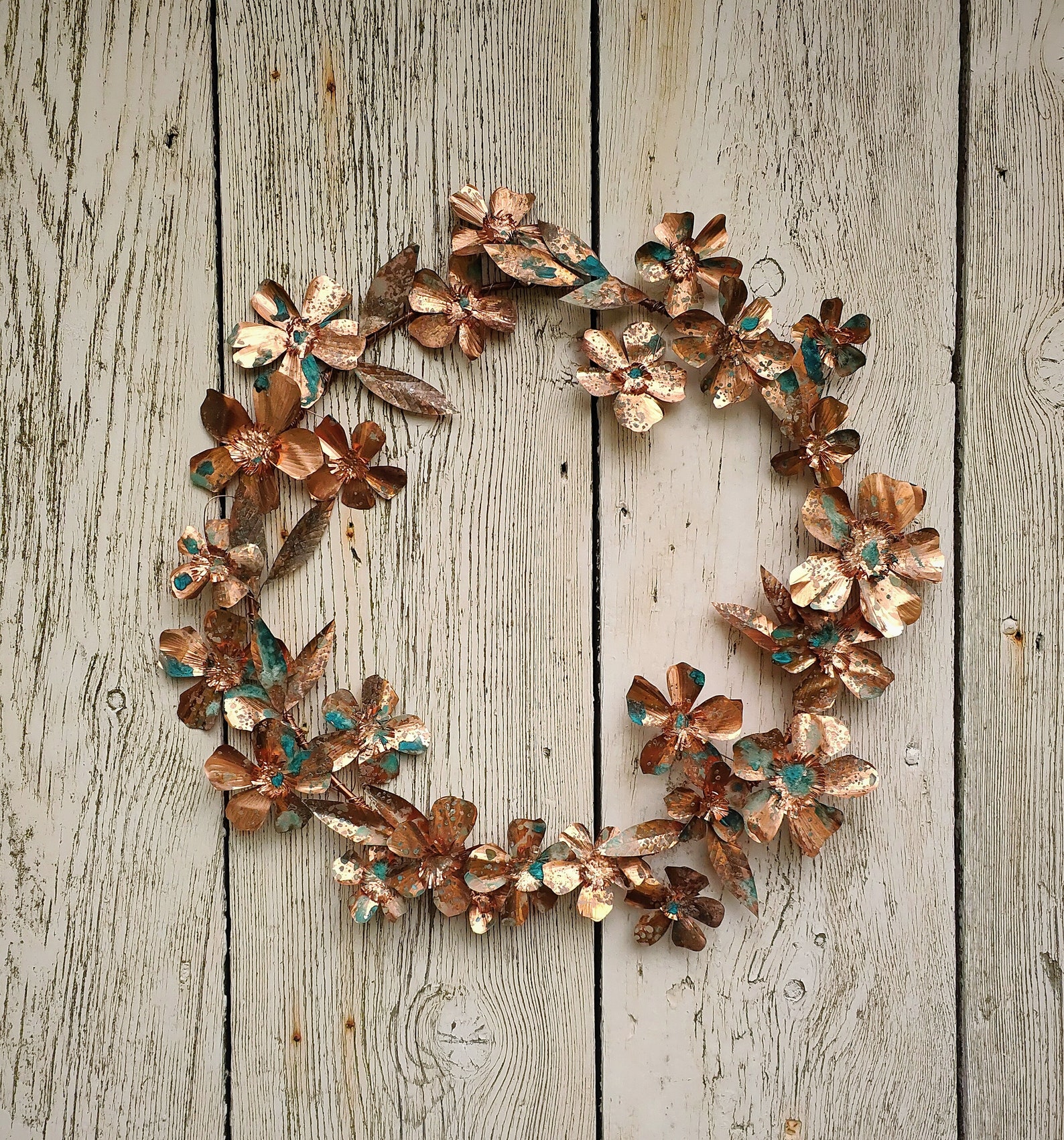 Verdigris Copper Anemone Wreath: Handmade Forever Flower Door Hanging ...
