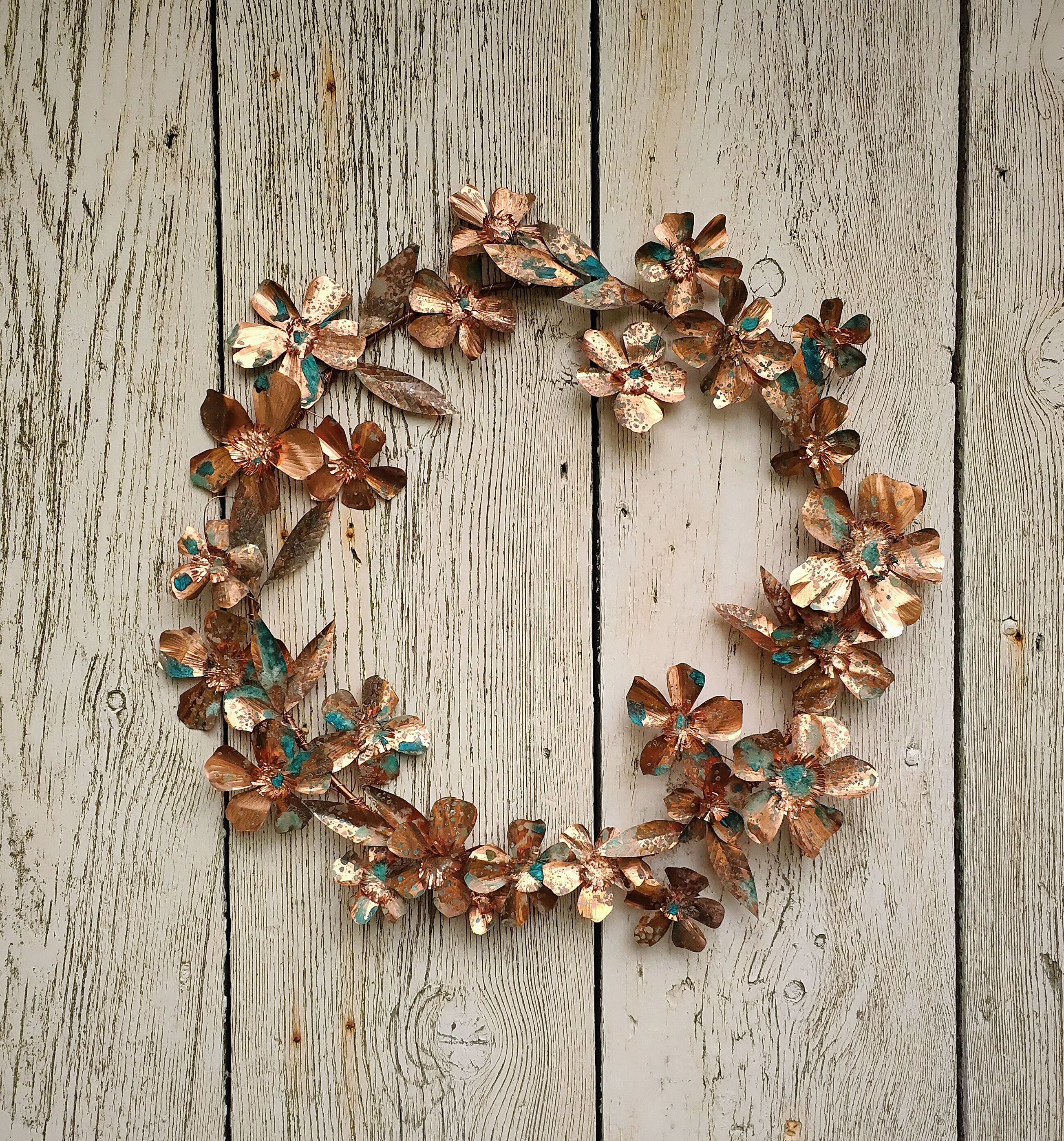 Verdigris Copper Anemone Wreath: Handmade Forever Flower Door Hanging ...