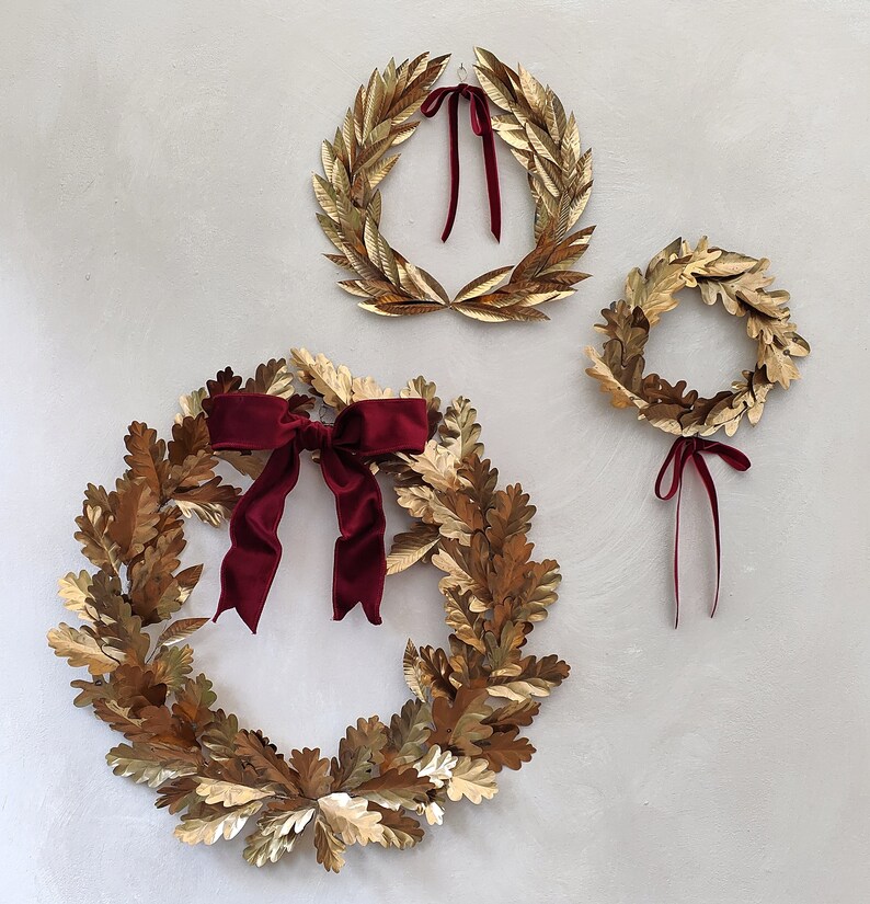 Handcrafted Brass Oak Leaf Wreath With Velvet Ribbon - Etsy