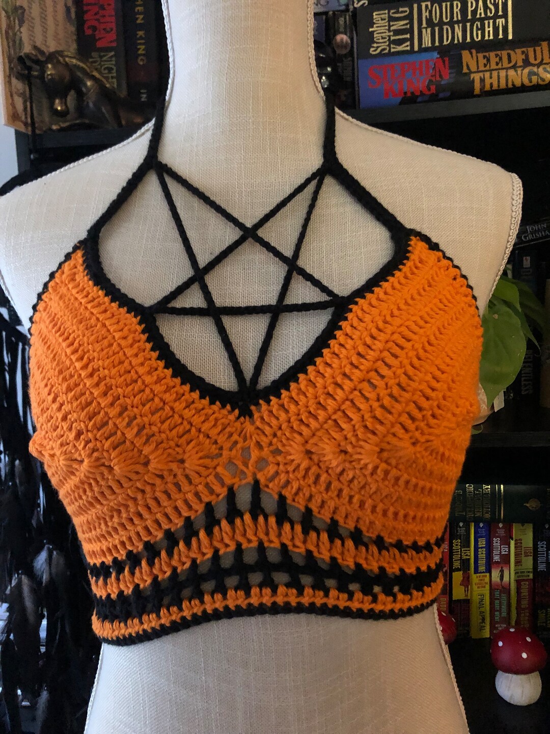 Orange and Black Crochet Pentagram Crop Top 100% Cotton MADE TO ORDER ...