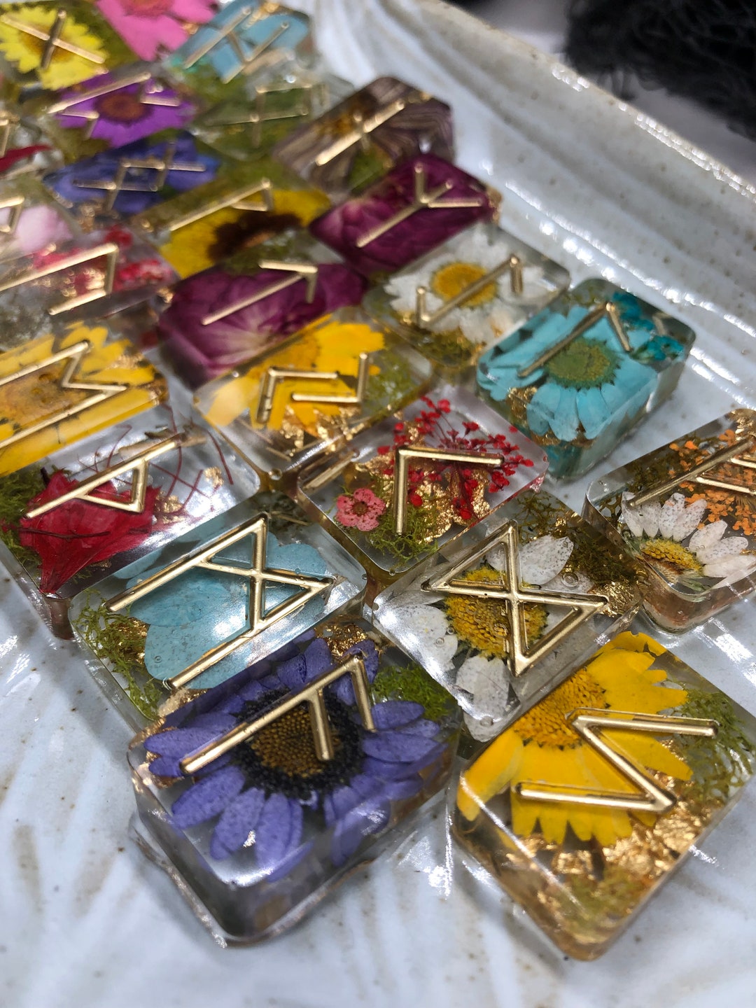 Floral Elder Futhark Runes Pressed Flowers Moss Mugwort Choose ...