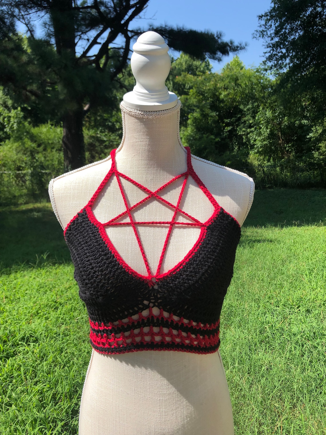 MADE TO ORDER Black and Red Crochet Pentagram Crop Top 100% Cotton ...