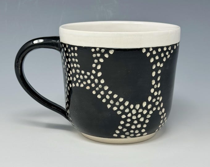 Handmade Black and White Organic Dots and Shapes Ceramic Mugs. Wheel ...