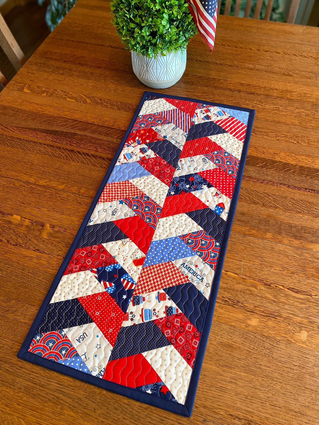 Patriotic Half Hexie Double Braid Table Runner, 4th of July Mat, USA ...