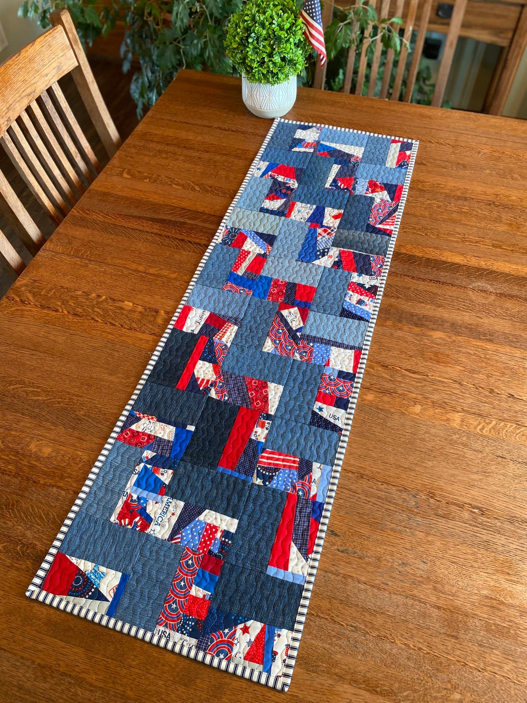 Red White & Denim Blue Jeans Table Runner, Patriotic Holiday Mat, USA ...