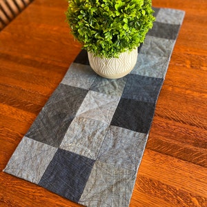 Frayed Denim Jeans & Feed Sack Cathedral Window Table Runner, Handmade Topper, 11 1/2 X 30 ...