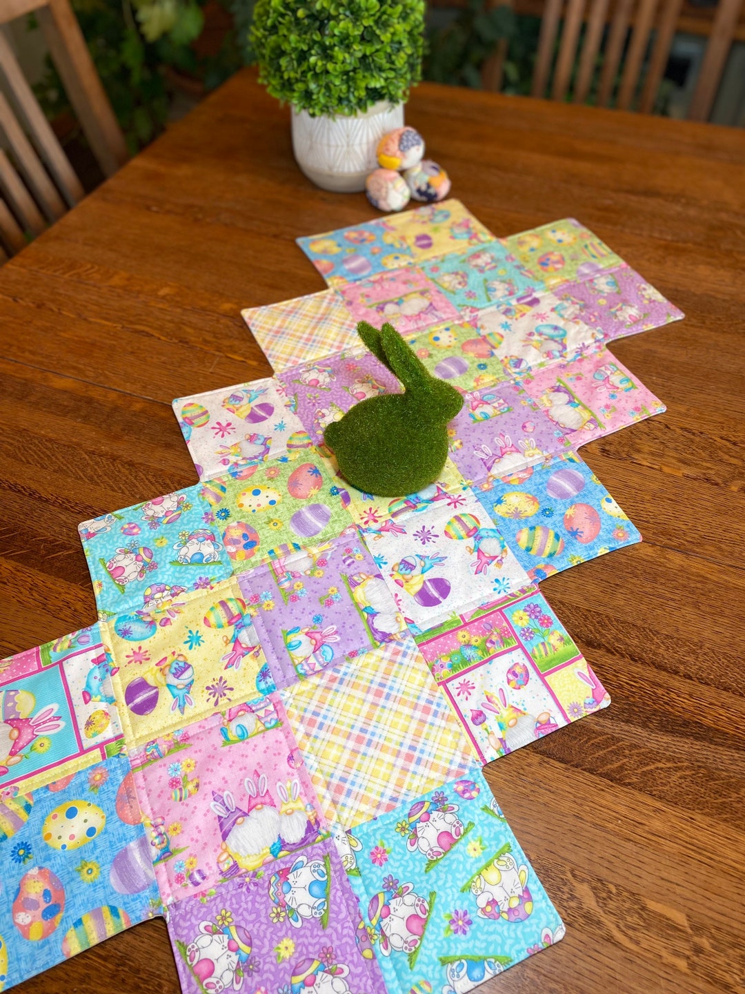 Easter Zig Zag Table Runner, Gnome Holiday Decoration, Quilted Table ...