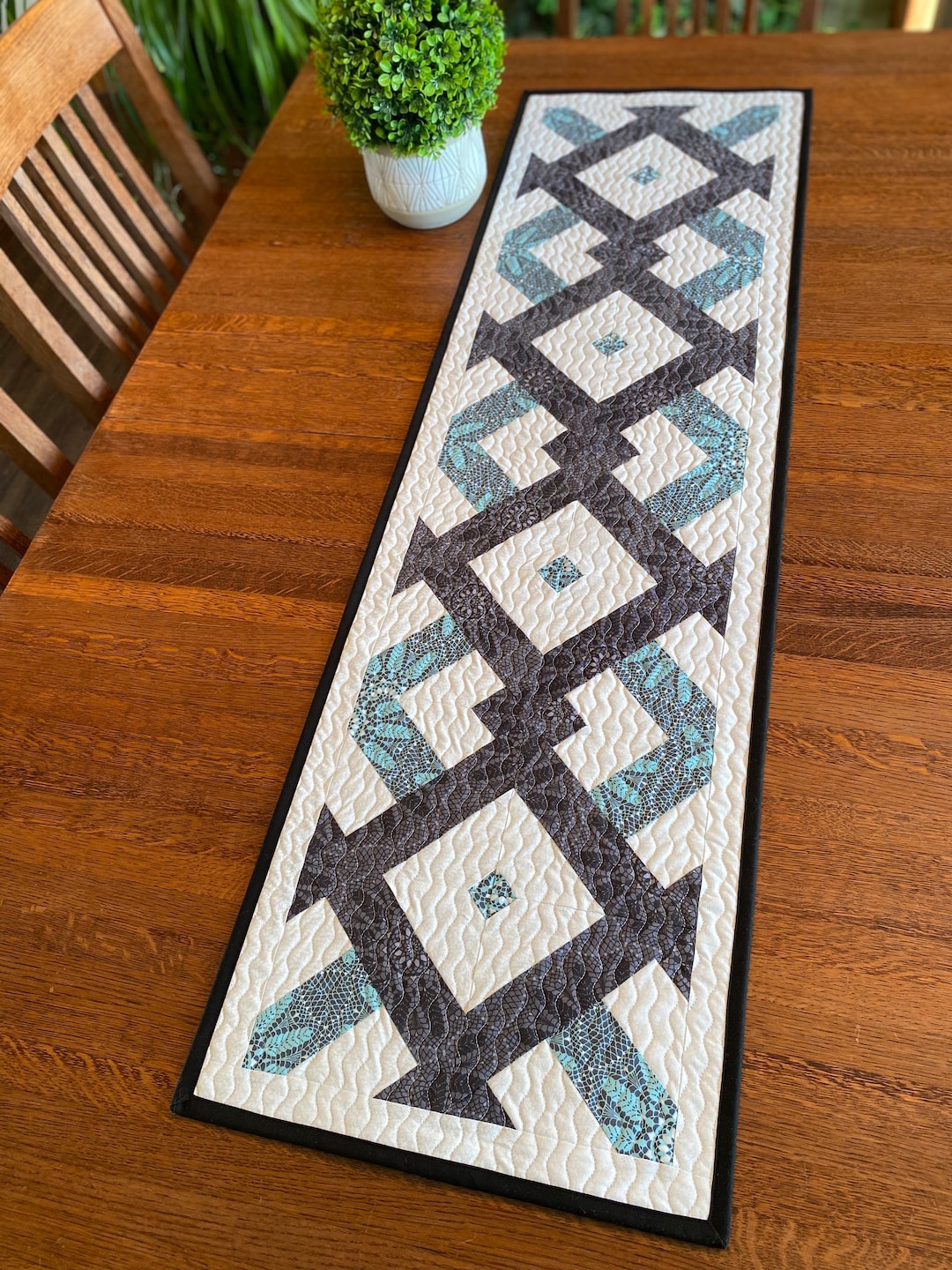 Modern Quilted Table Runner, 15 1/2 X 52 Long, Farmhouse Table Topper ...