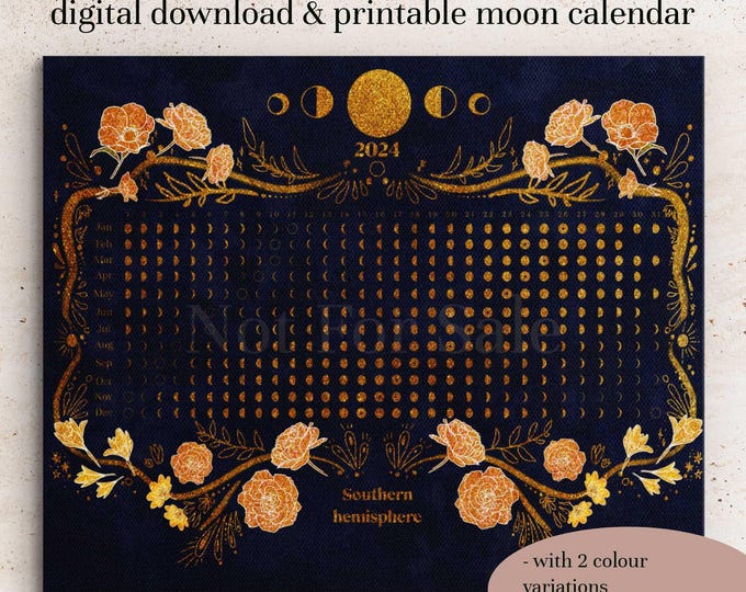 2024 Moon Calendar, 2024 Lunar Calendar, Digital Moon Calendar ...