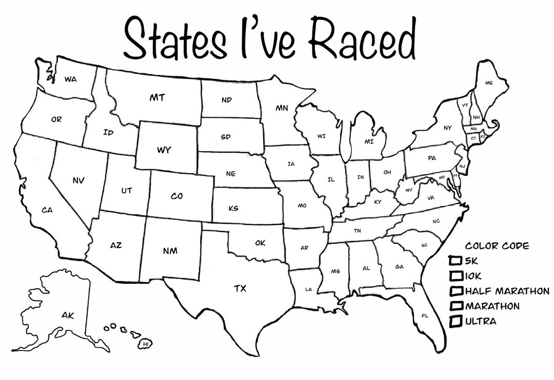 Coloring Map - Track Your Races in Different States - Etsy
