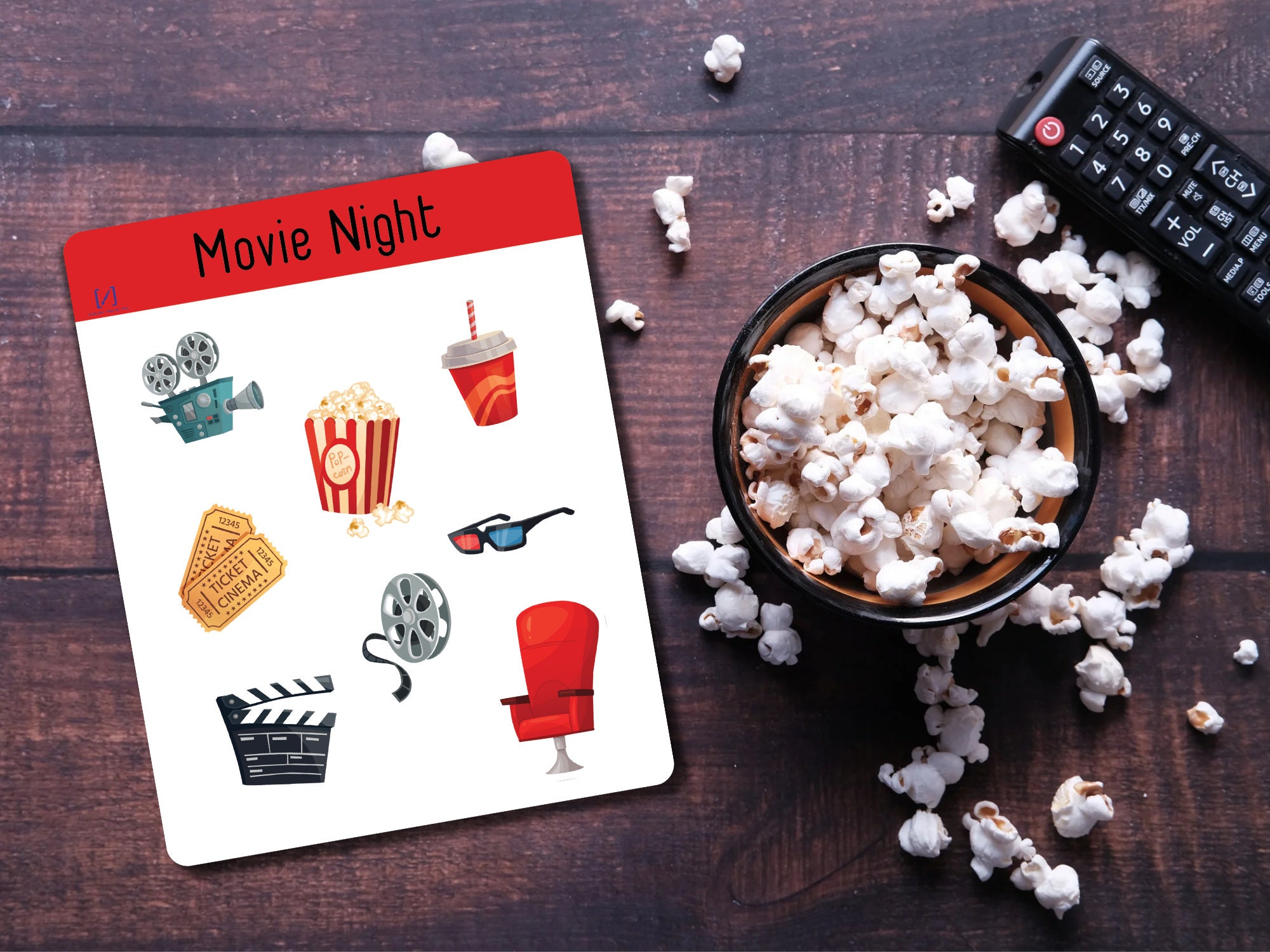 Movie Sticker Pack, Movie Night Sheet, Cinema Art, Fun Sticker Sheet ...