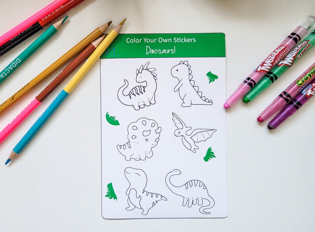 Color Your Own Sticker Sheet, Dinosaur Party Favor, Arts and Crafts for ...