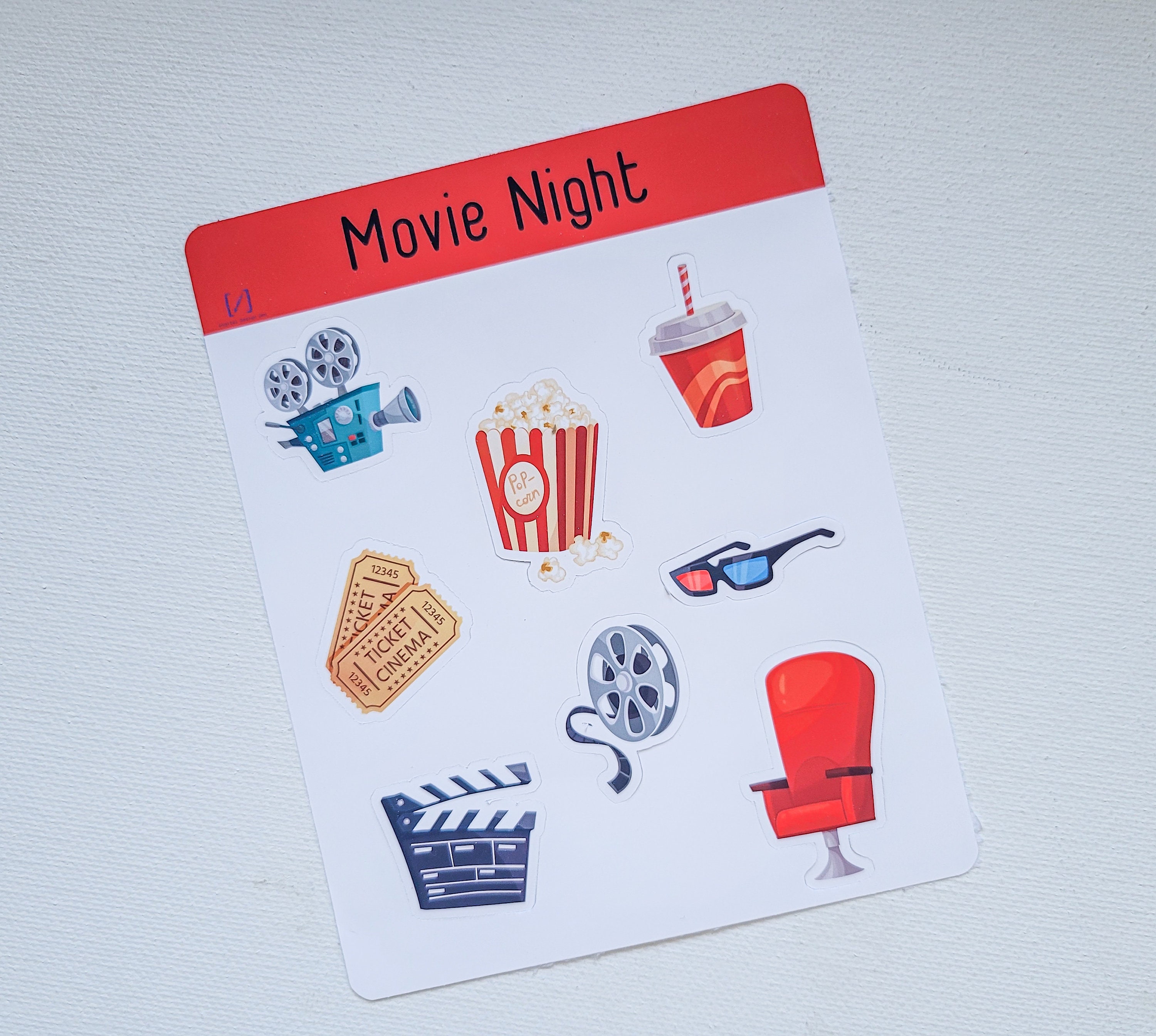 Movie Sticker Pack, Movie Night Sheet, Cinema Art, Fun Sticker Sheet ...