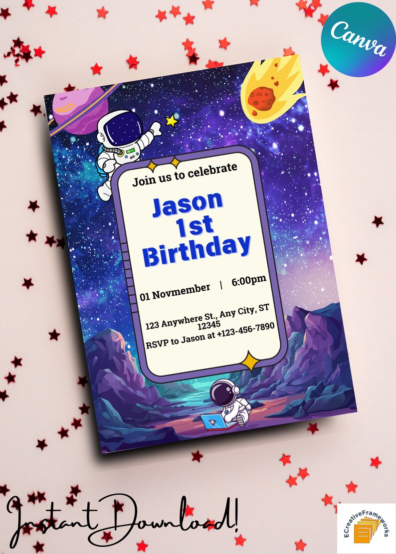 Editable Outer Space Birthday Invitation - Etsy
