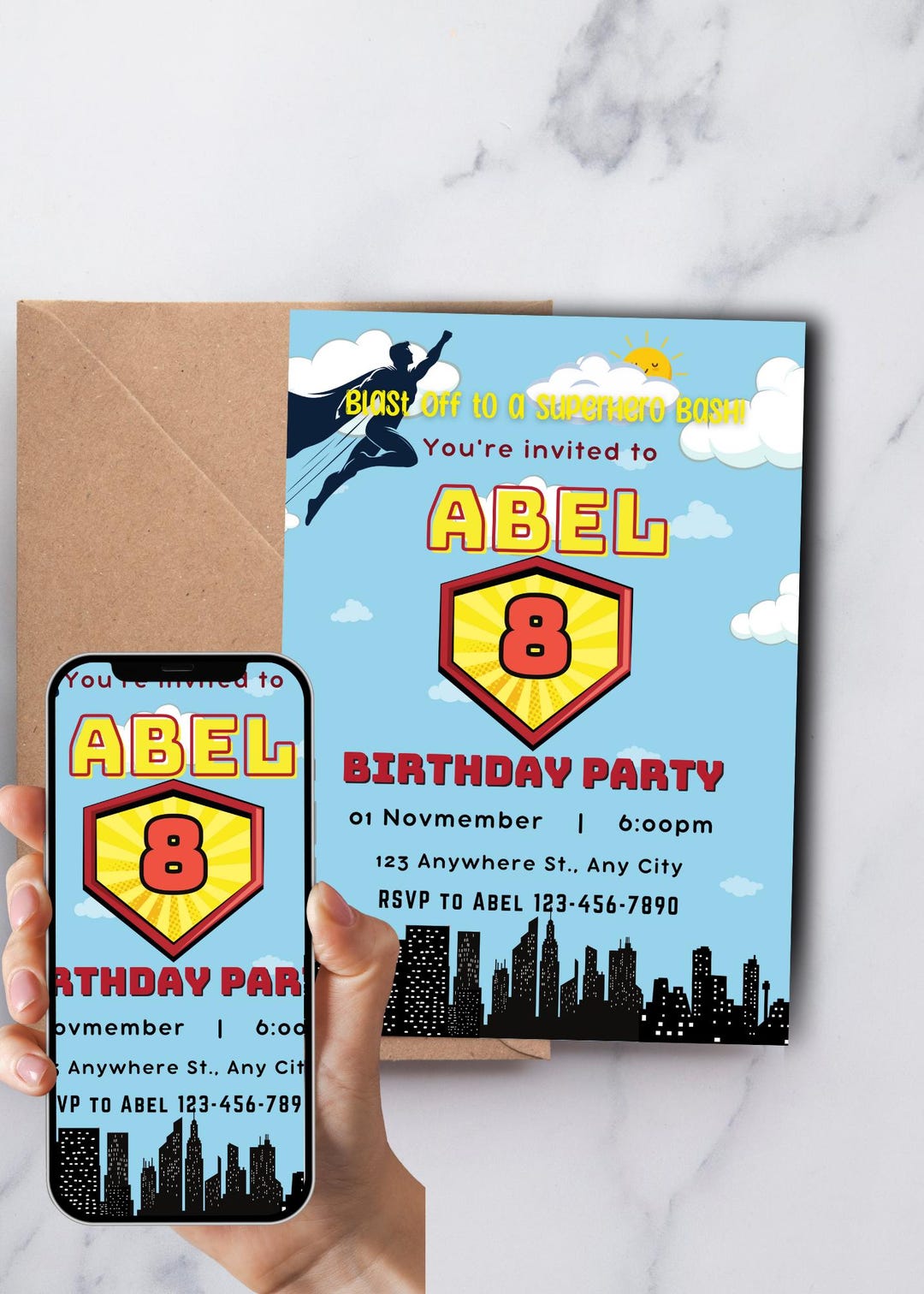 Customizable Digital Superhero Party Invitation Editable Superhero ...