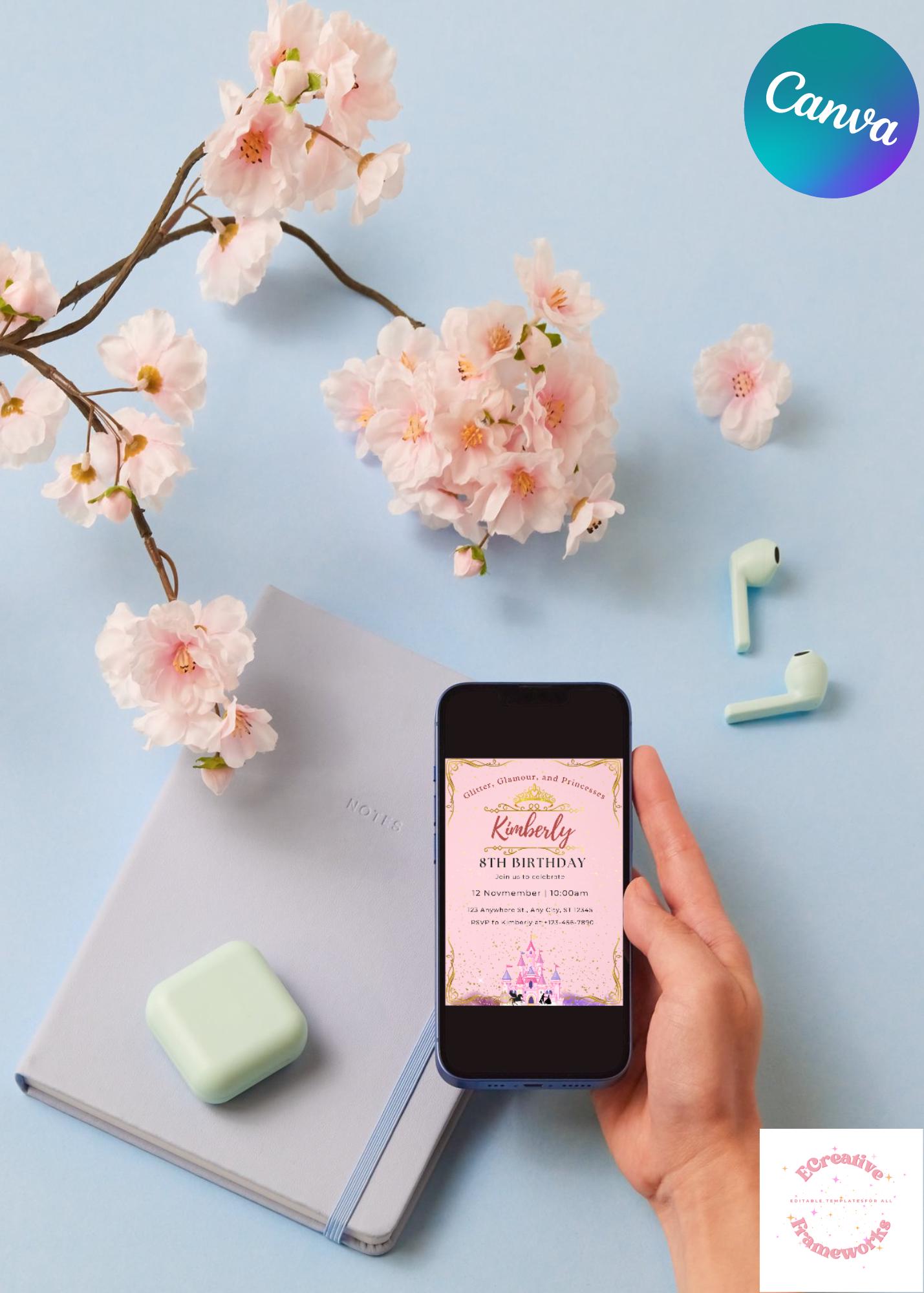 Customizable Digital Princess Party Invitation Editable Princess Theme ...