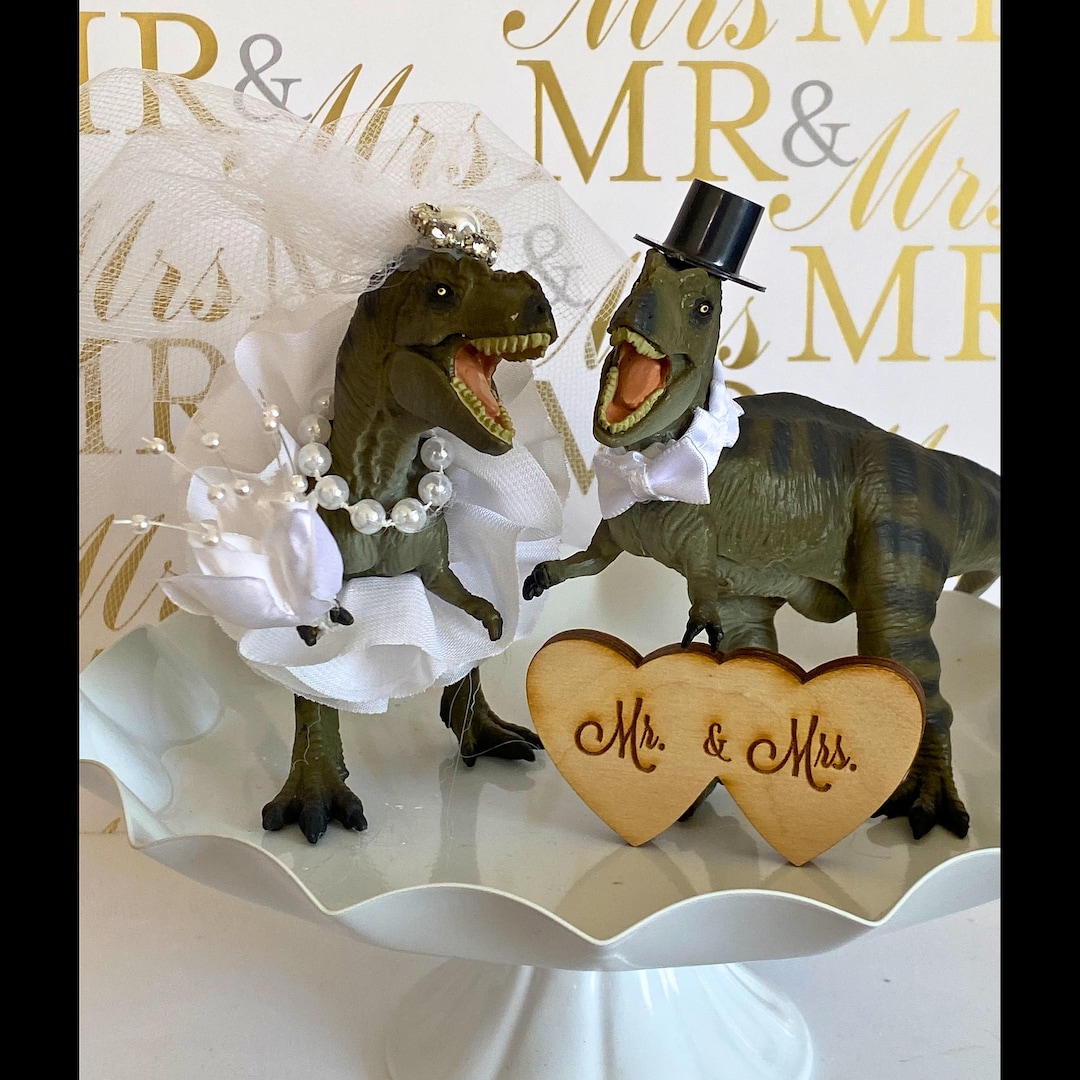 Dinosaur T-REX Wedding Cake Topper, Wedding Centerpiece, Dinosaur Bride ...
