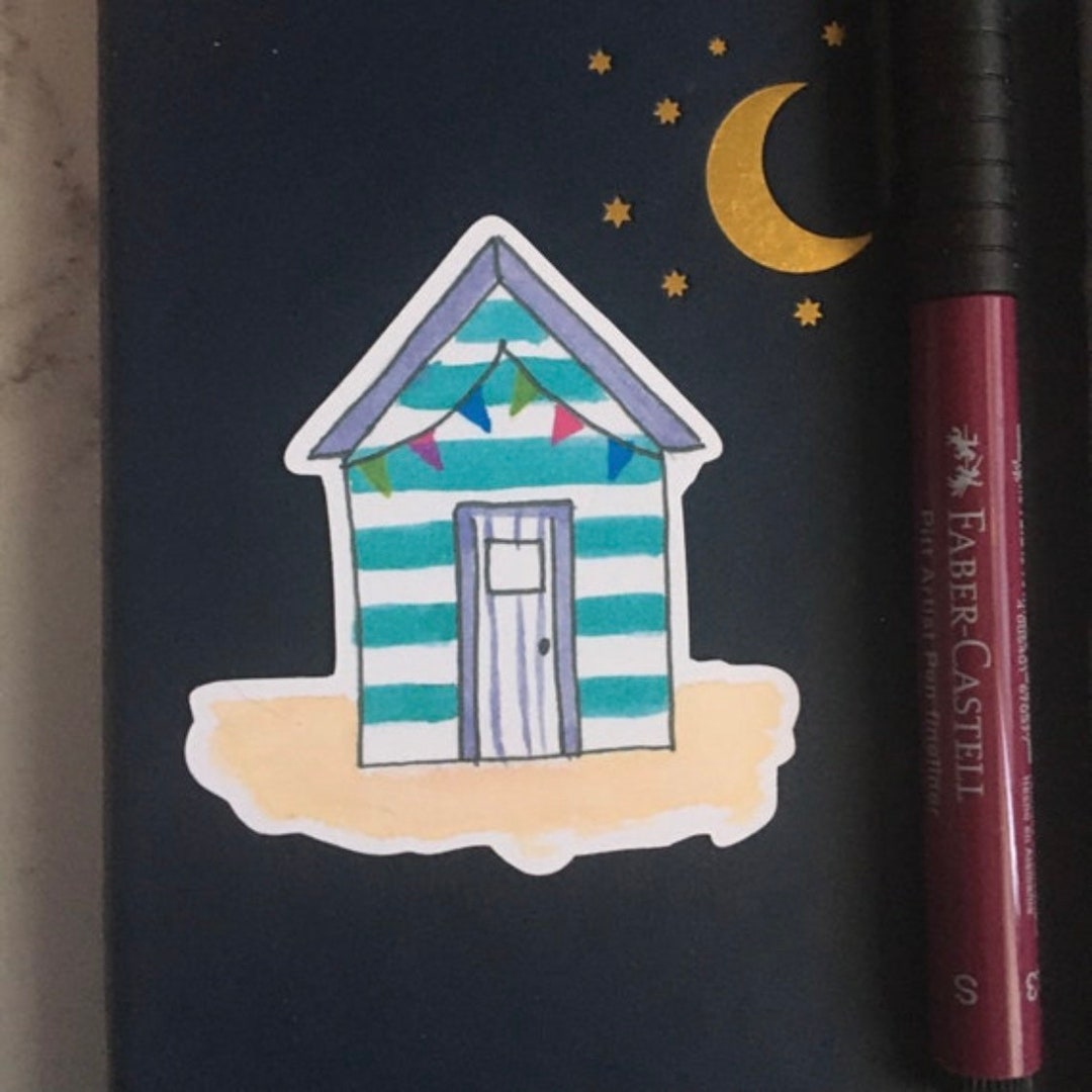 Beach Hut Vinyl Sticker, Hand Painted, Laptop Sticker - Etsy