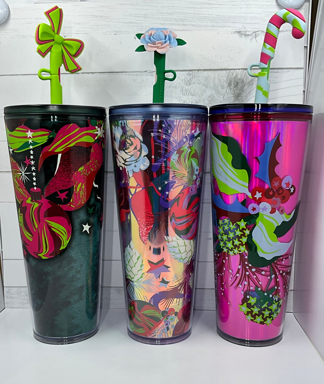 Starbucks Holiday Edition Straw Topper Tumblers 24oz 3 Colors - Etsy
