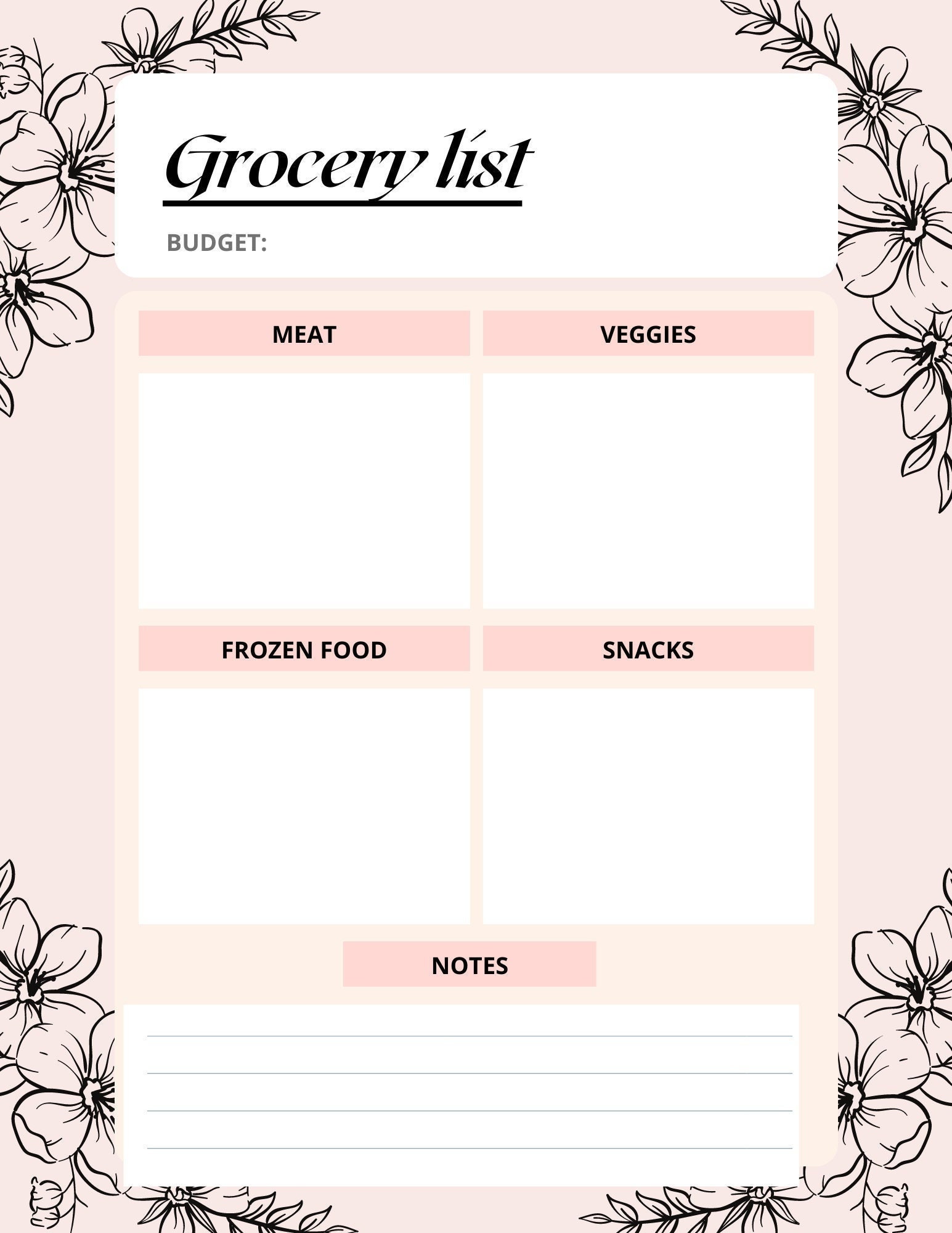 Weekly Grocery List Digital Template - Etsy