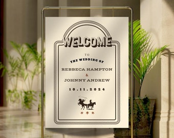 Modern Western Wedding Welcome Sign, Canva Template, Cowboy-themed ...