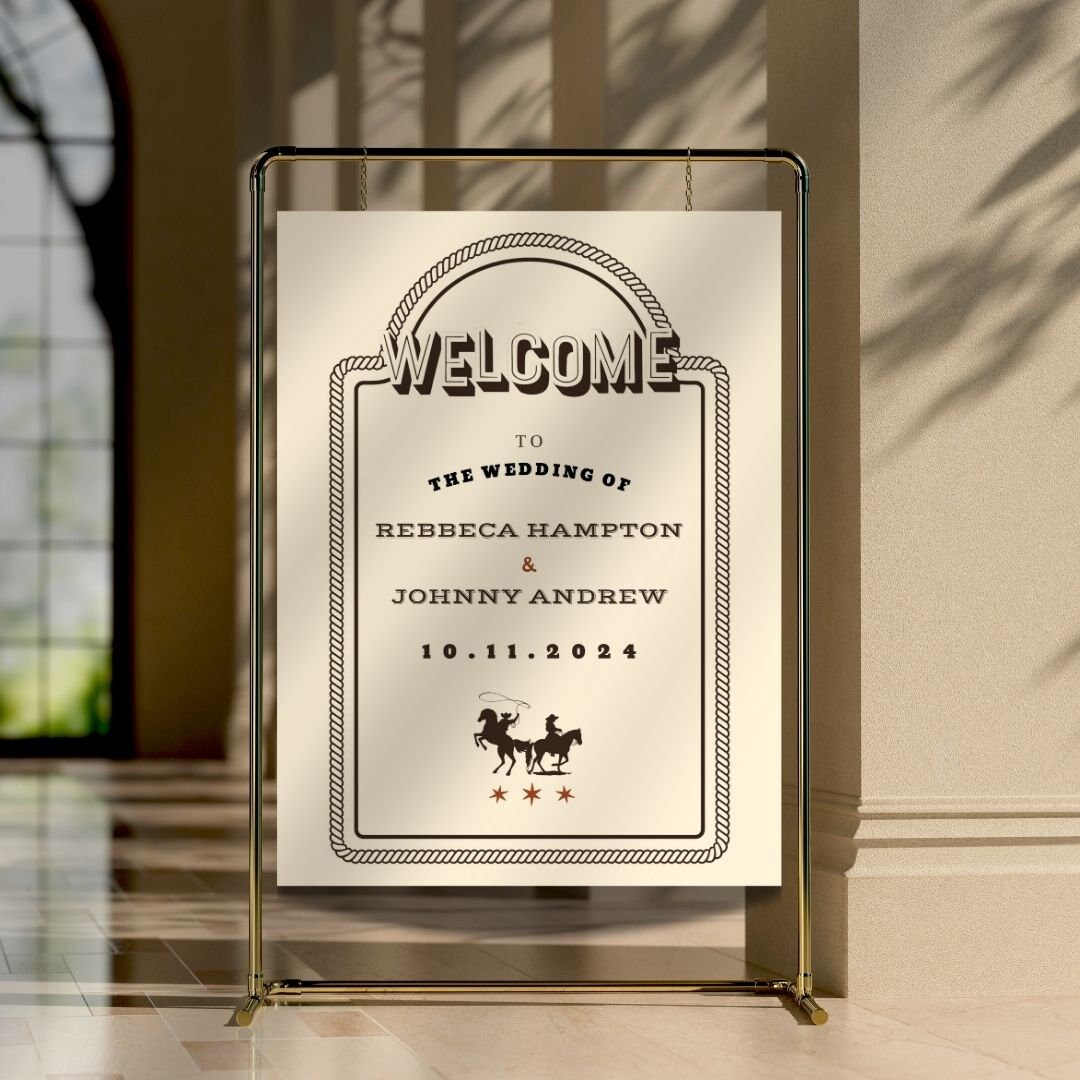 Editable Western Wedding Welcome Sign, Canva Template, Modern Western ...
