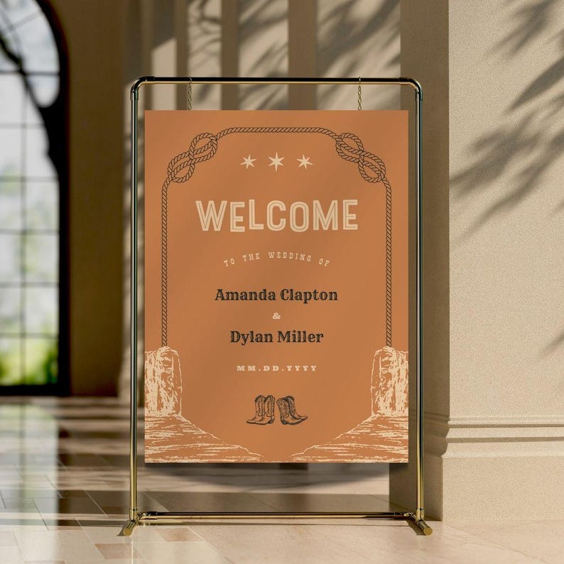 Modern Western Wedding Welcome Sign, Canva Template, Cowboy-themed ...