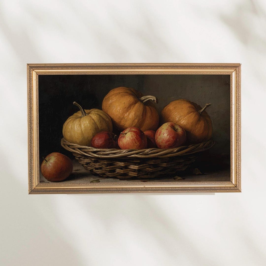 Rustic Fall Still Life TV Frame Art: Pumpkin and Apple Basket (digital ...