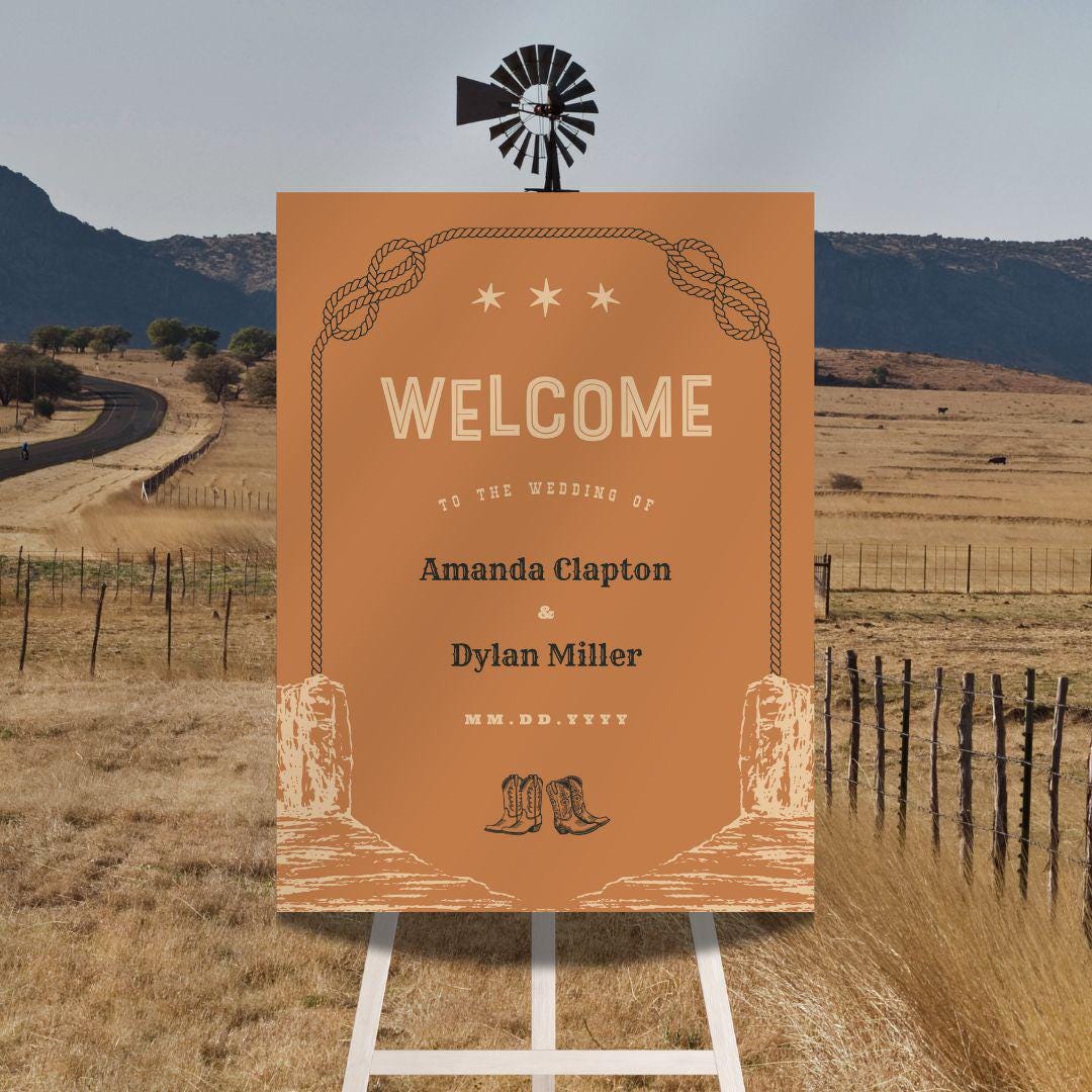 Modern Western Wedding Welcome Sign, Canva Template, Cowboy-themed ...