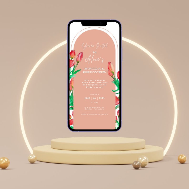 Floral Tulips Pink Bridal Shower Digital Invitation Template ...