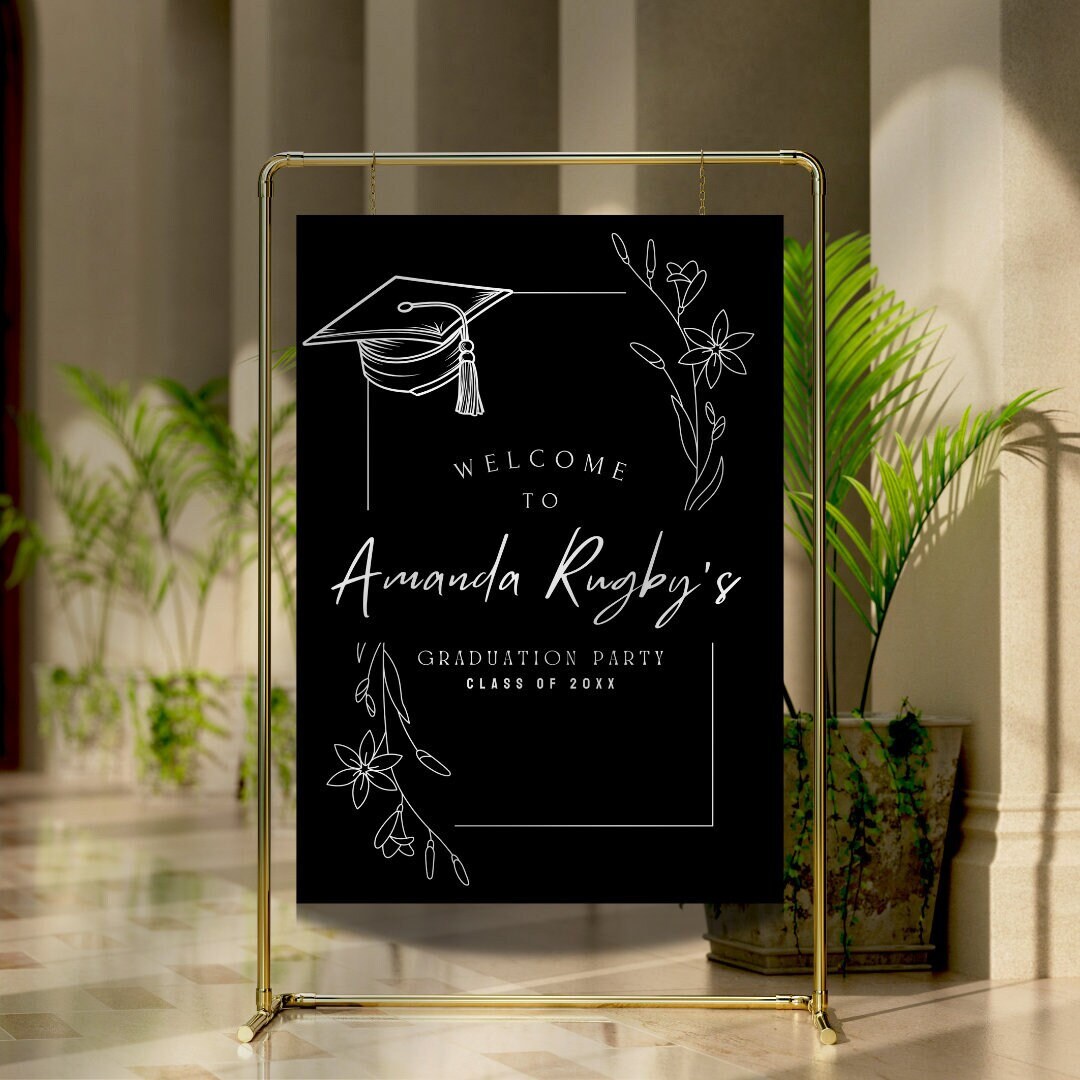 Editable Graduation Party Welcome Sign Canva Template, Black Dark ...